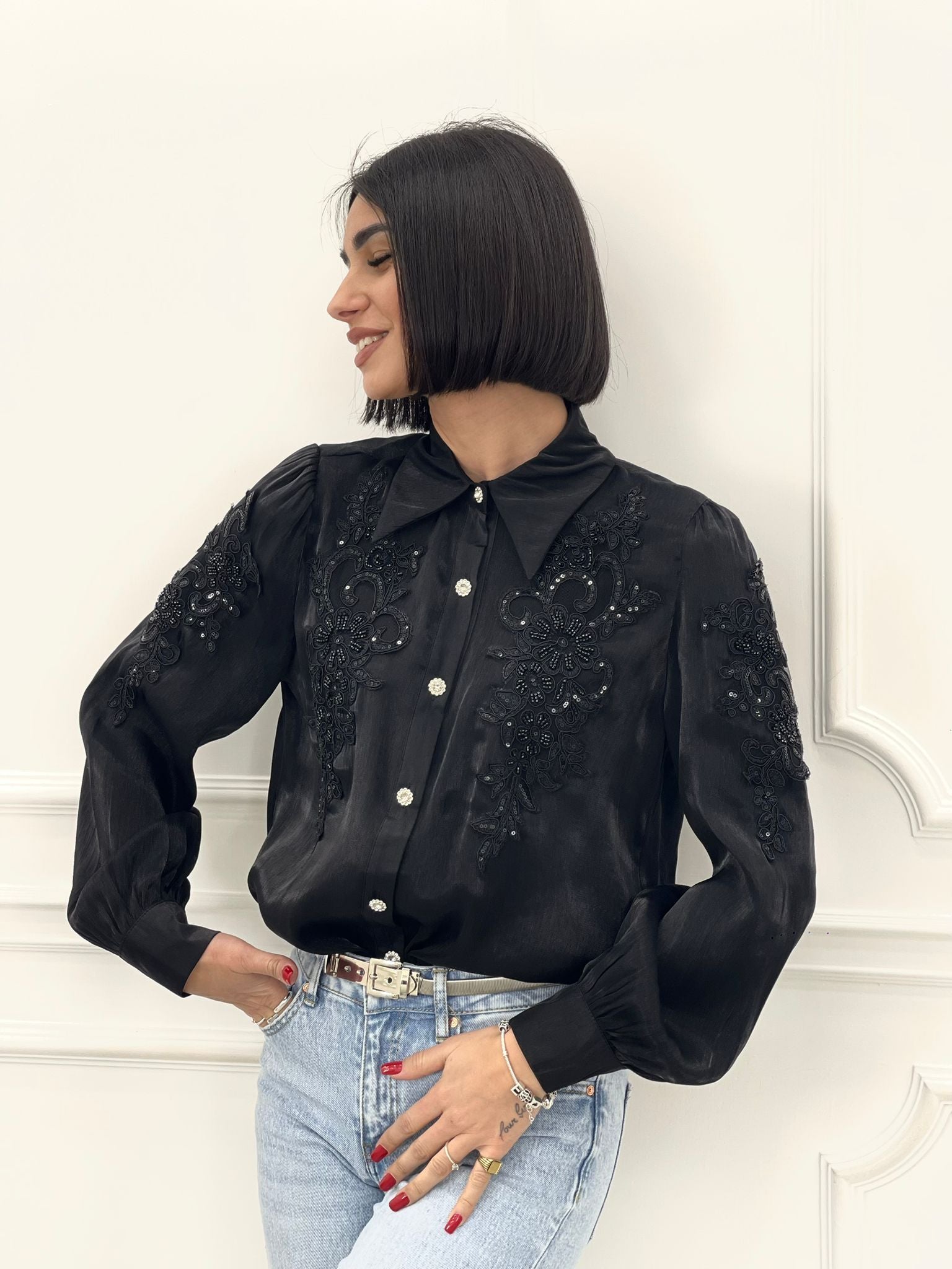 CAMICIA CON RICAMI PAILLETTES NEW SS25 – Josephine Moda